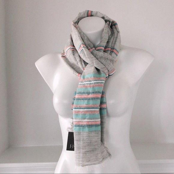 J. Jill | Accessories | Jjill Jacquard Woven Scarf Seafoam Multi Stripe One Size New With Tag ...